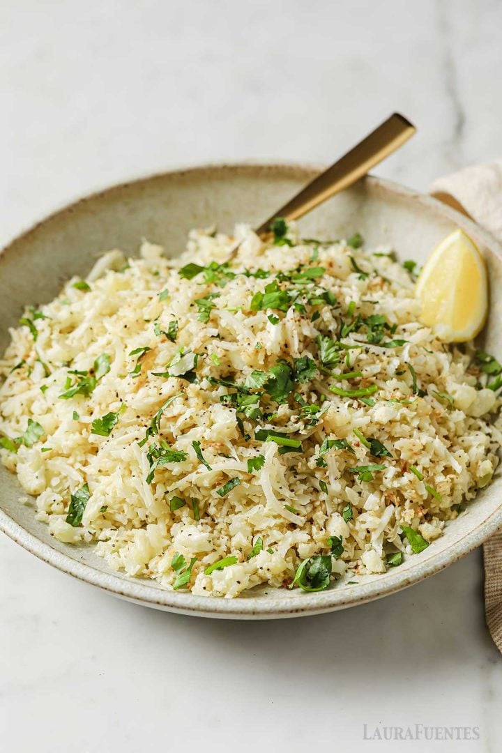 Must Make: Cilantro Lime Cauliflower Rice Recipe | Laura Fuentes