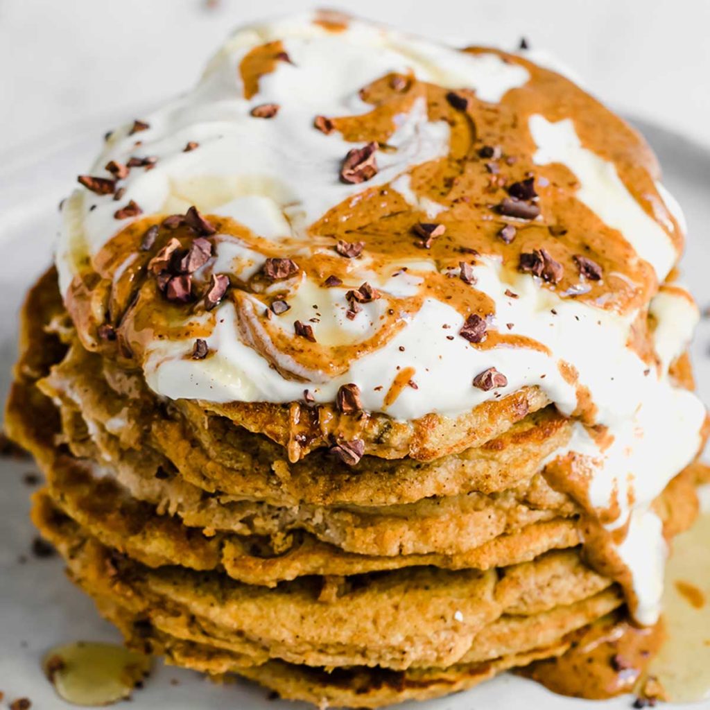 The BEST Fluffy Peanut Butter Pancakes | Laura Fuentes