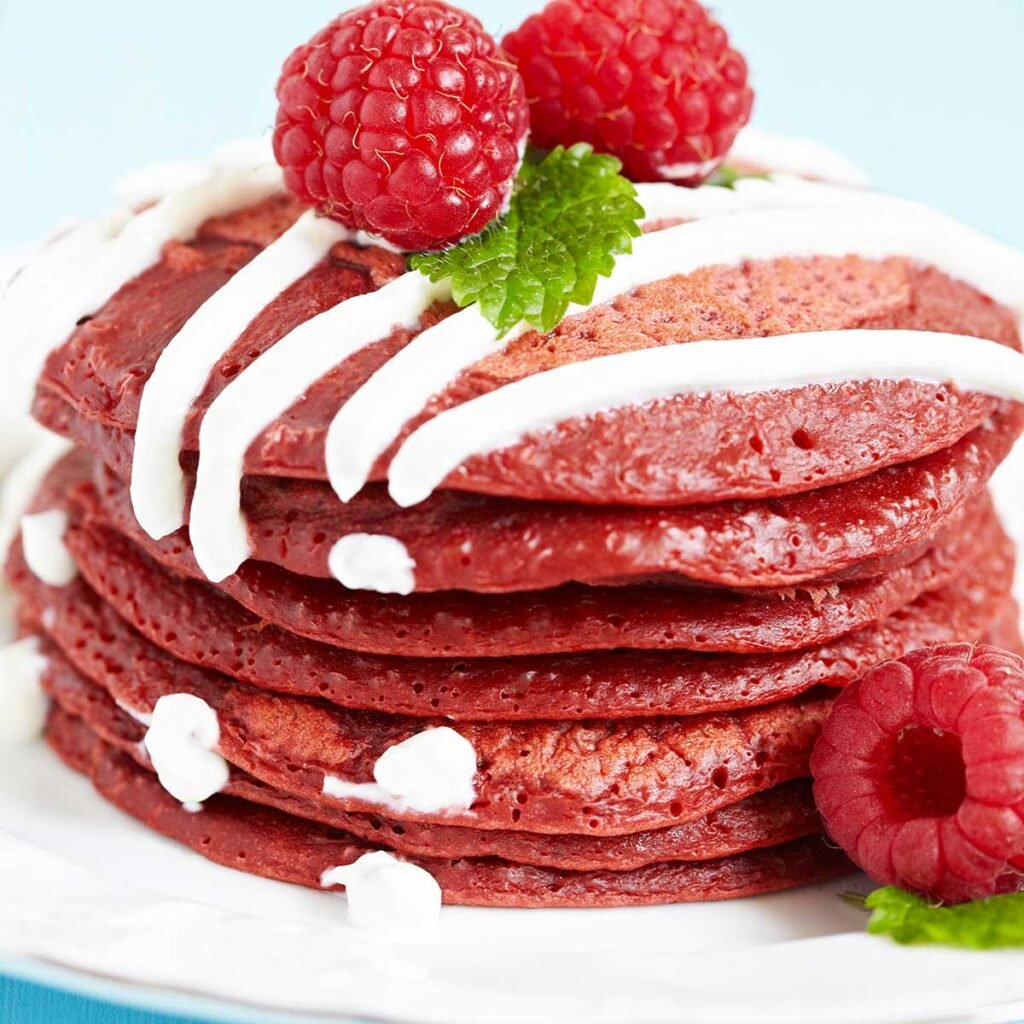 Easy Red Velvet Pancakes with Drizzle | Laura Fuentes