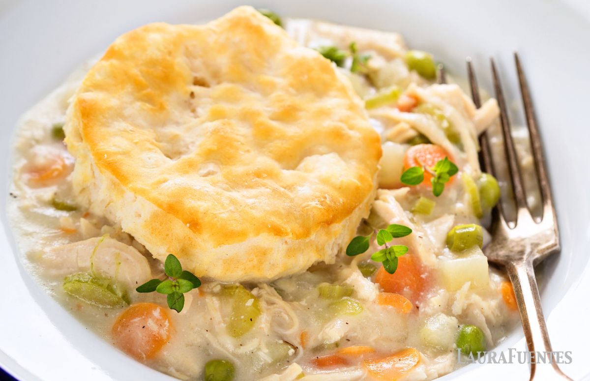 Crustless Chicken Pot Pie With Biscuits